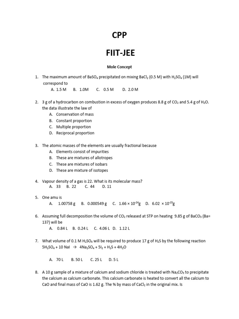 Fiitjee Mole 1 Sudhir | PDF | Science & Mathematics