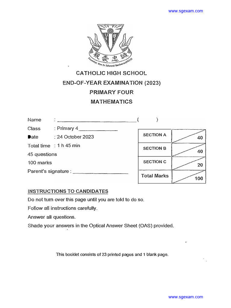 2023-P4-Maths-End of Year Exam | PDF