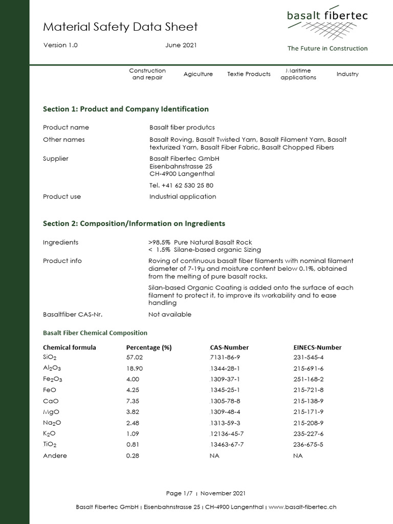 Basalt Fiber Safety for Industry | PDF | Yarn | Textiles
