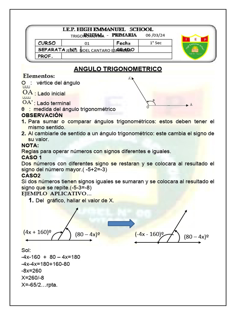 1RO SEC Trig | PDF | Trigonometría | Geometría del plano euclidiano