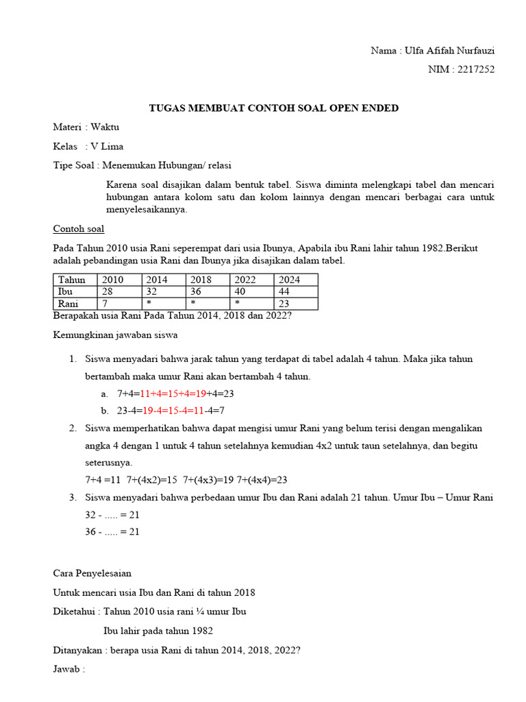 Contoh Soal Open Ended Matematika SD | PDF