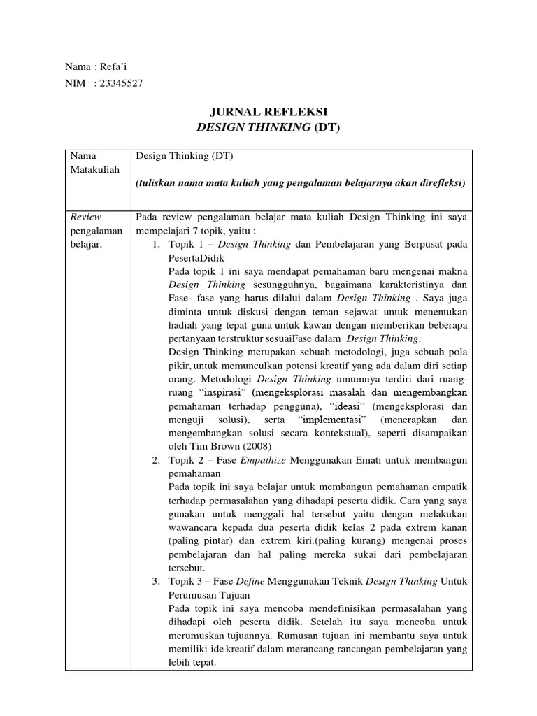 Junal Refleksi DT Refa'i | PDF | Pengembangan Diri