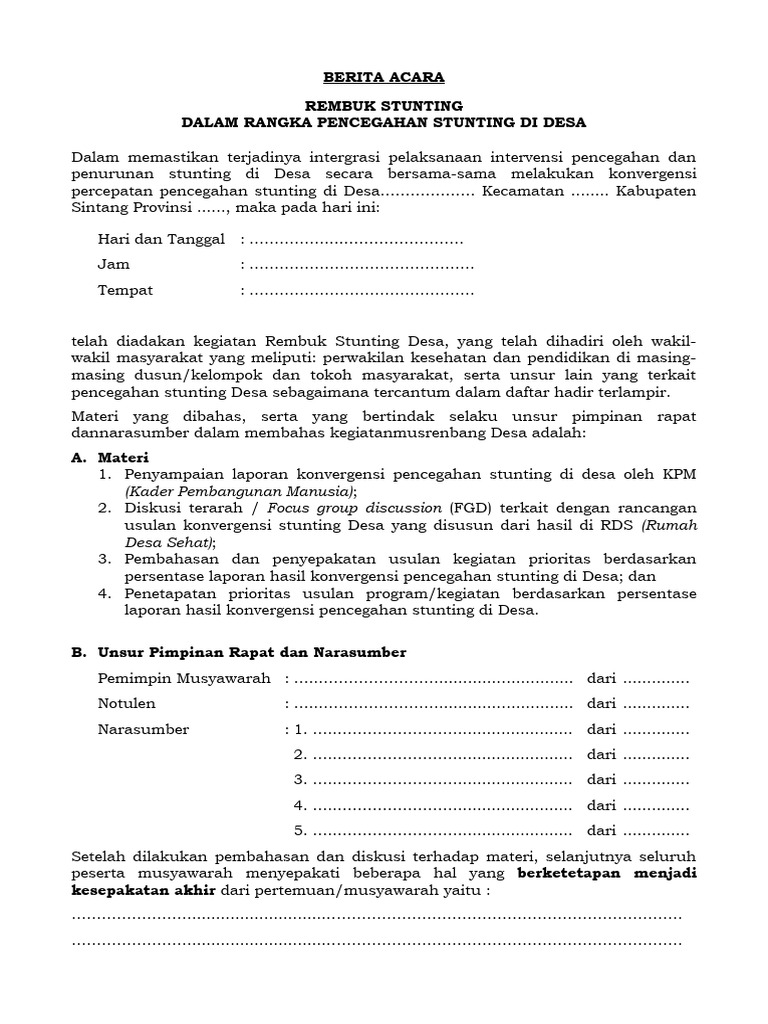 Contoh BA. Rembuk Stunting Desa | PDF | Karier & Perkembangan