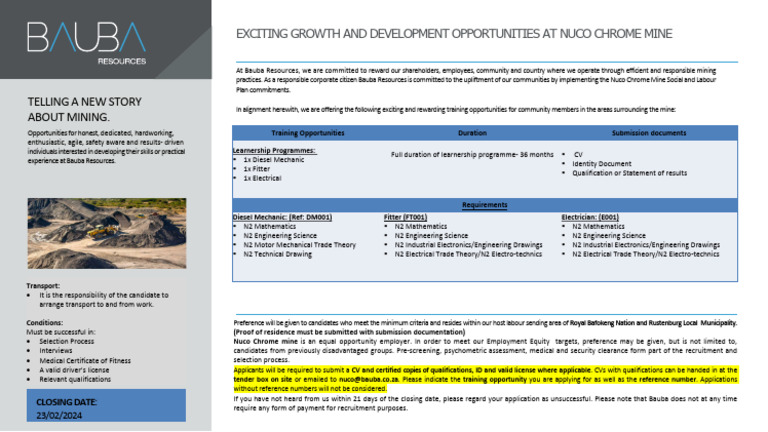 Advertisement SLP Learnerships Nuco | PDF | Recruitment | Engineering