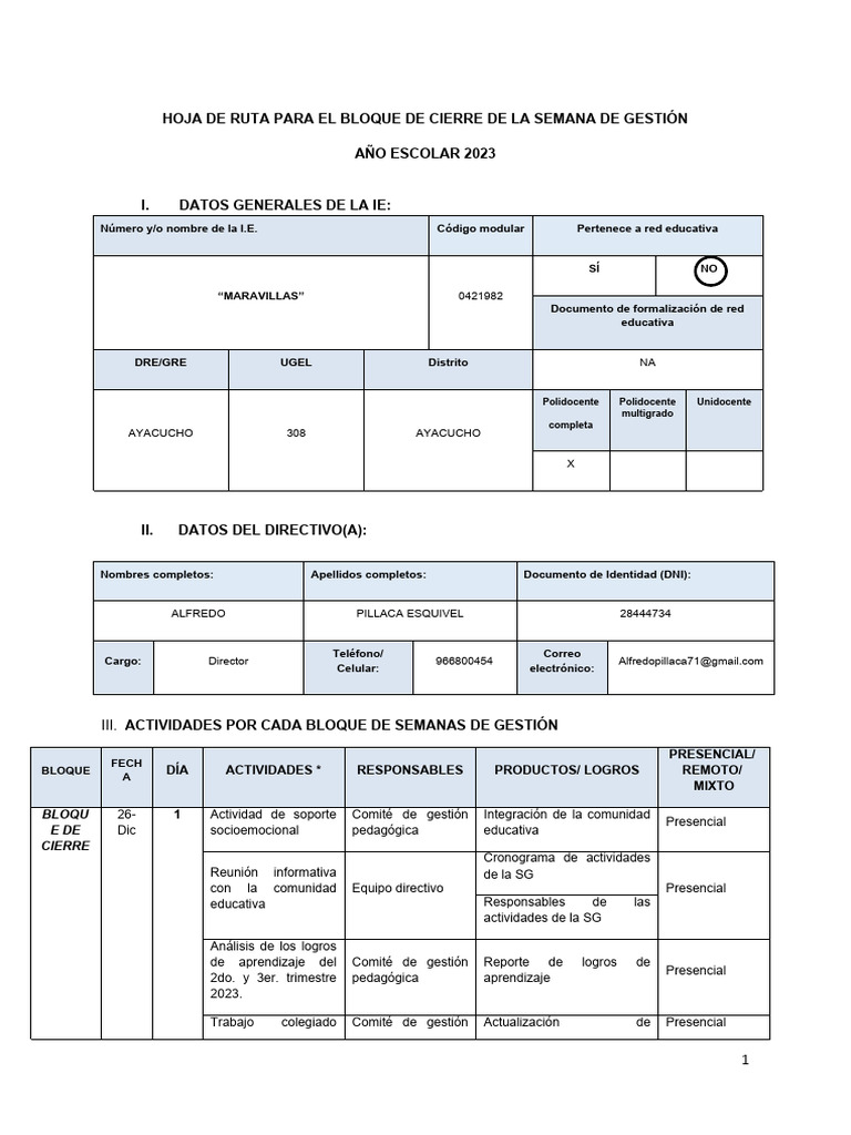 Hoja de Ruta Cierre Gestión Escolar 2023 | PDF | Evaluación