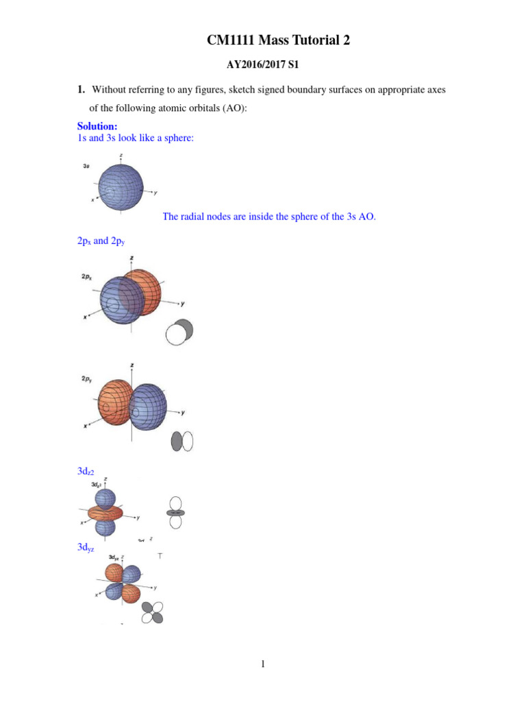 CM1111 - Mass Tutorial - 2 - Solution | PDF | Atomic Orbital | Quantum Mechanics