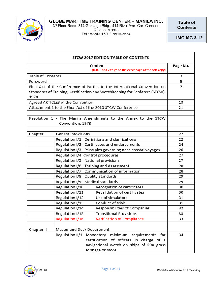STCW Outline 2017 Edition | PDF | Water Transport | Shipping