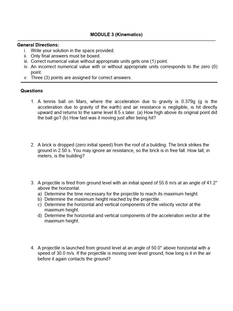 Kinematics Problem Set Solutions | PDF | Teaching Methods & Materials
