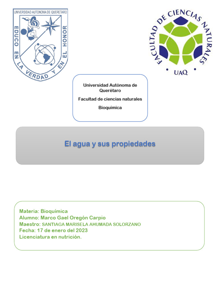 El Agua Y Sus Propiedades Pdf Agua Enlace Químico