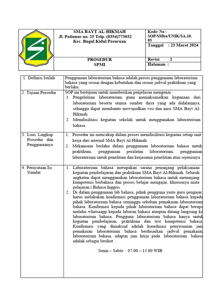 SOP Penggunaan Laboratorium Bahasa | PDF | Seni & Disiplin Bahasa ...