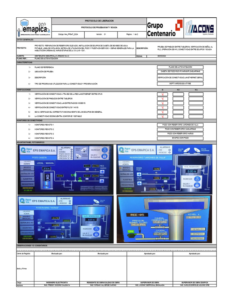 Protocolo de Pruebas Sat y Scada | PDF | Scada | Electrónica