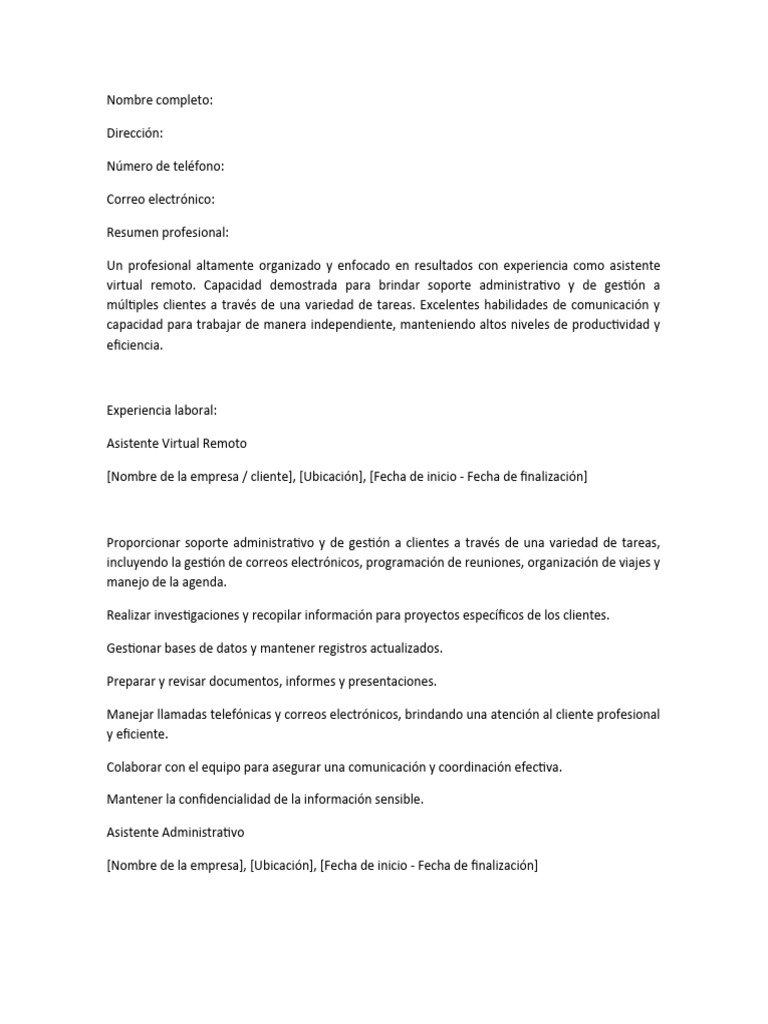 CV Asistente Virtual | PDF