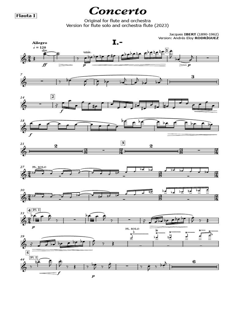 Ibert - Flute Concerto Version For Flute Choir - Flute I | PDF ...