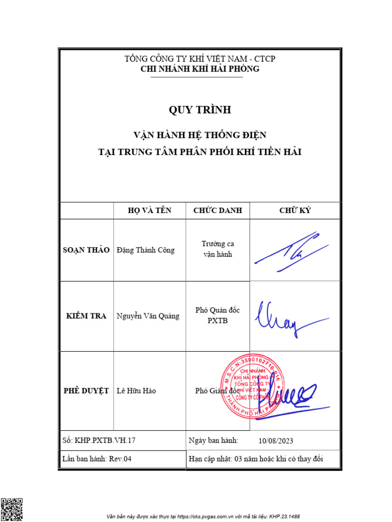 (Signed) KHP - PXTB.VH.17 QT VH He Thong Dien Tai GDCTH Rev4 PDF | PDF