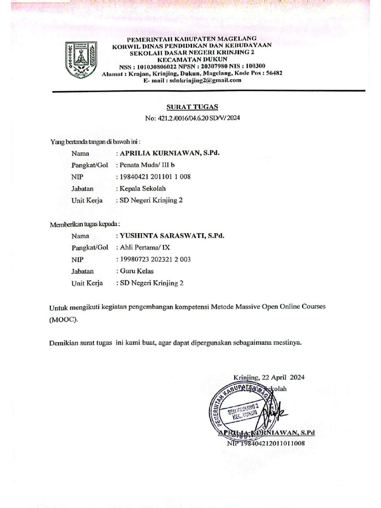 Surat Tugas Mooc | PDF