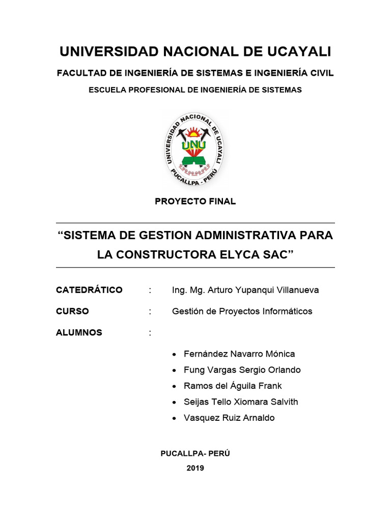 Sistema Administrativo para ELYCA SAC | PDF | Calidad (comercial ...