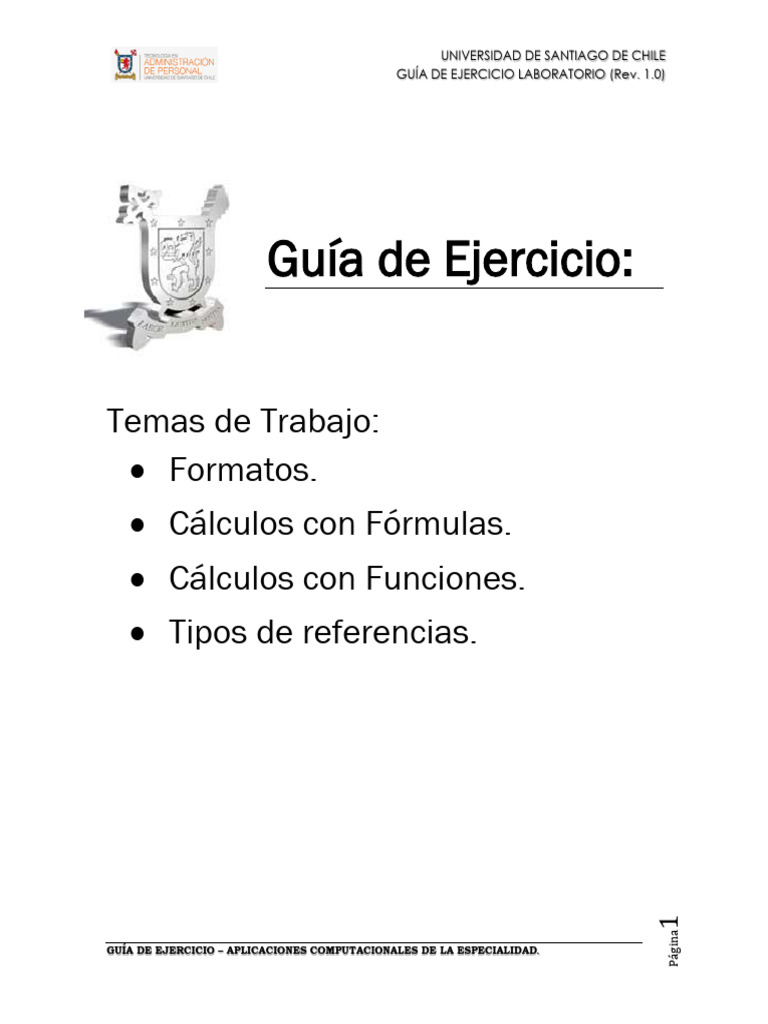 Guía de Ejercicio 03 - Formatos y Cálculos 03 - Rev 1.1 - Tap Usach | PDF | Microsoft Excel