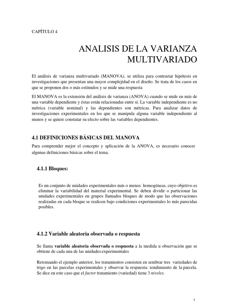 Cap 4 Análisis de Varianza Multivariado | PDF | Análisis de variación | Experimentar