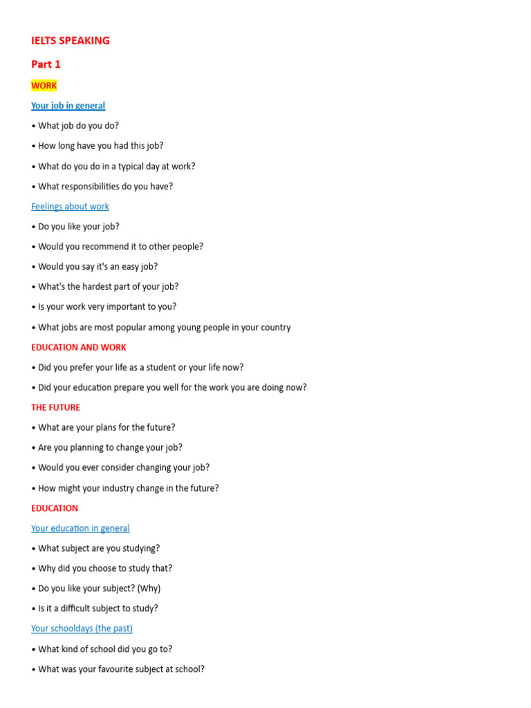 Ielts Speaking Part 1 | Download Free PDF | Pet