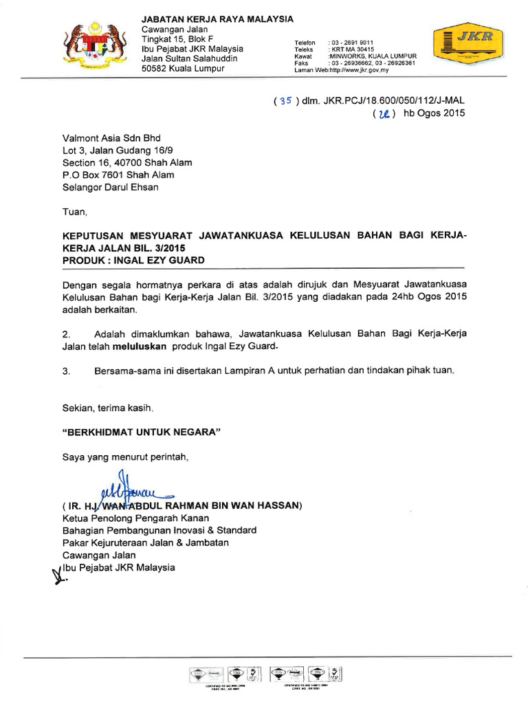 INGAL EZY-GUARD APPROVAL FROM JKR MALAYSIA | PDF
