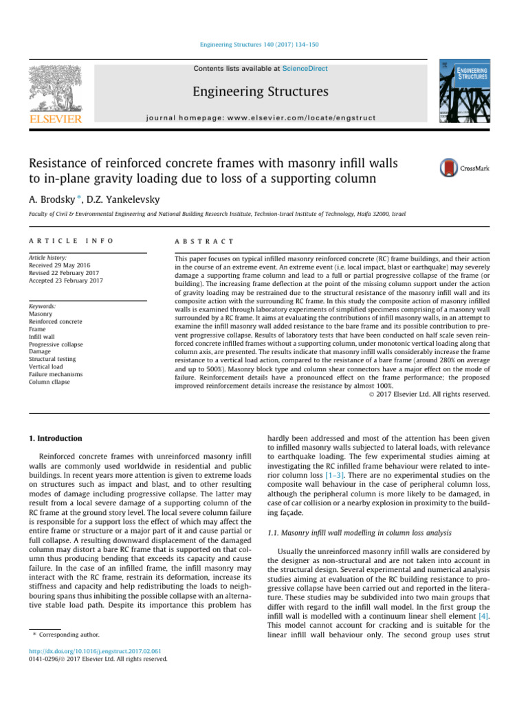 Resistance of reinforced concrete frames with masonry infill walls due ...