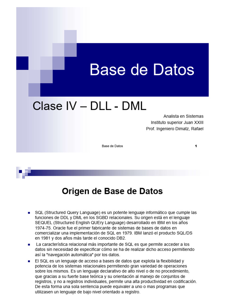 Clase IV - DLL - DML | PDF | SQL | Programación de computadoras