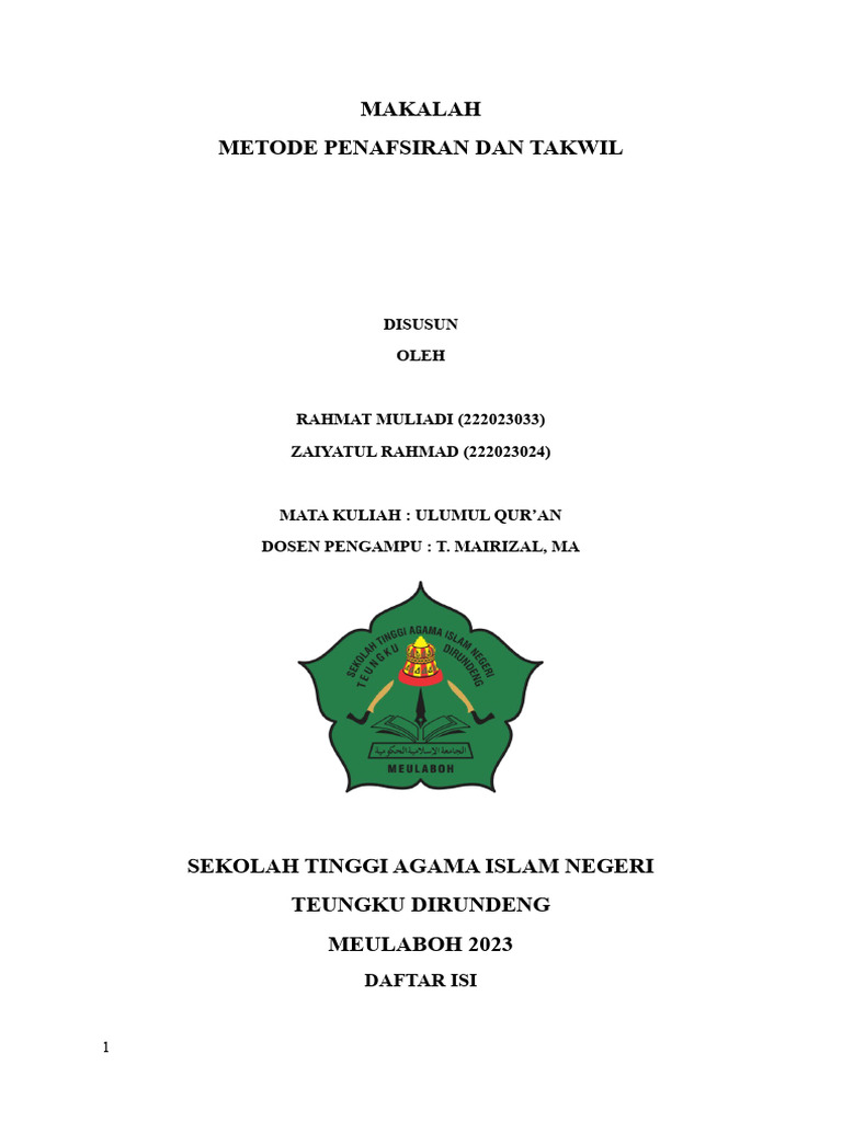 Makalah Metode Tafsir Dan Takwil | PDF