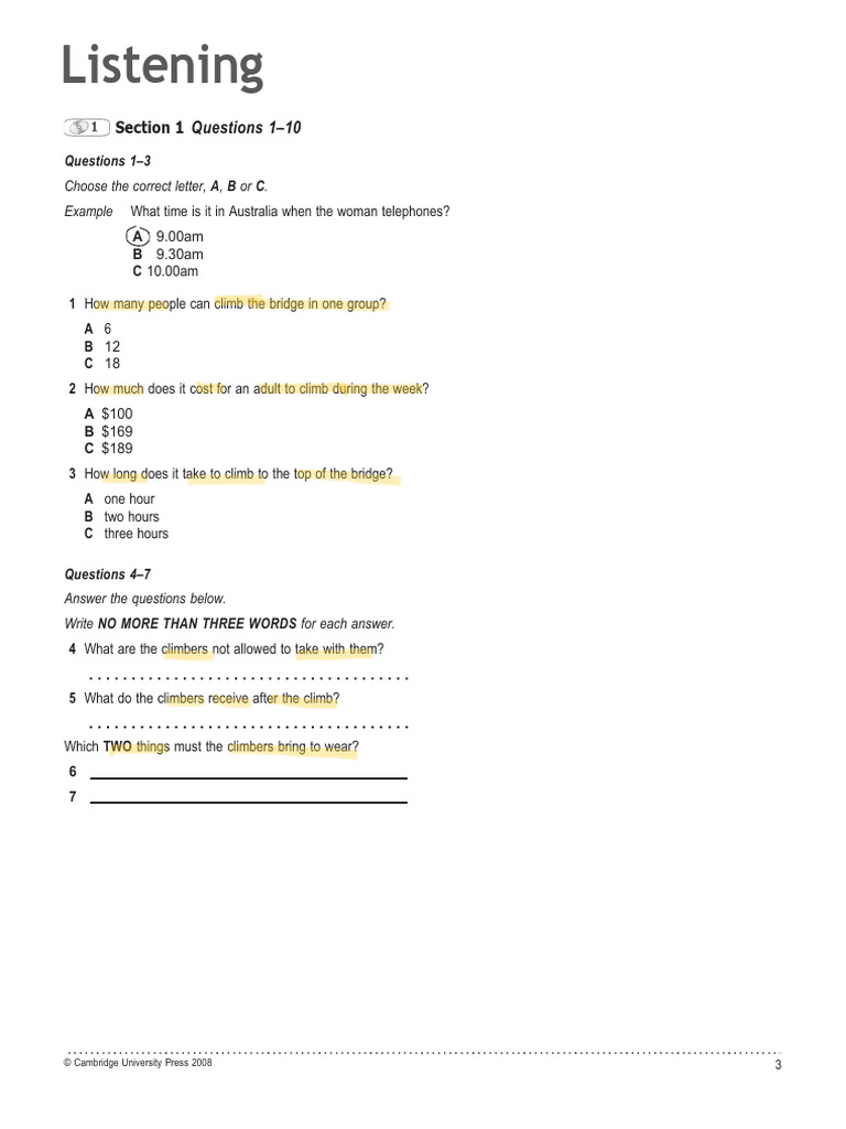 01 Listening Exam Practise Paper | PDF