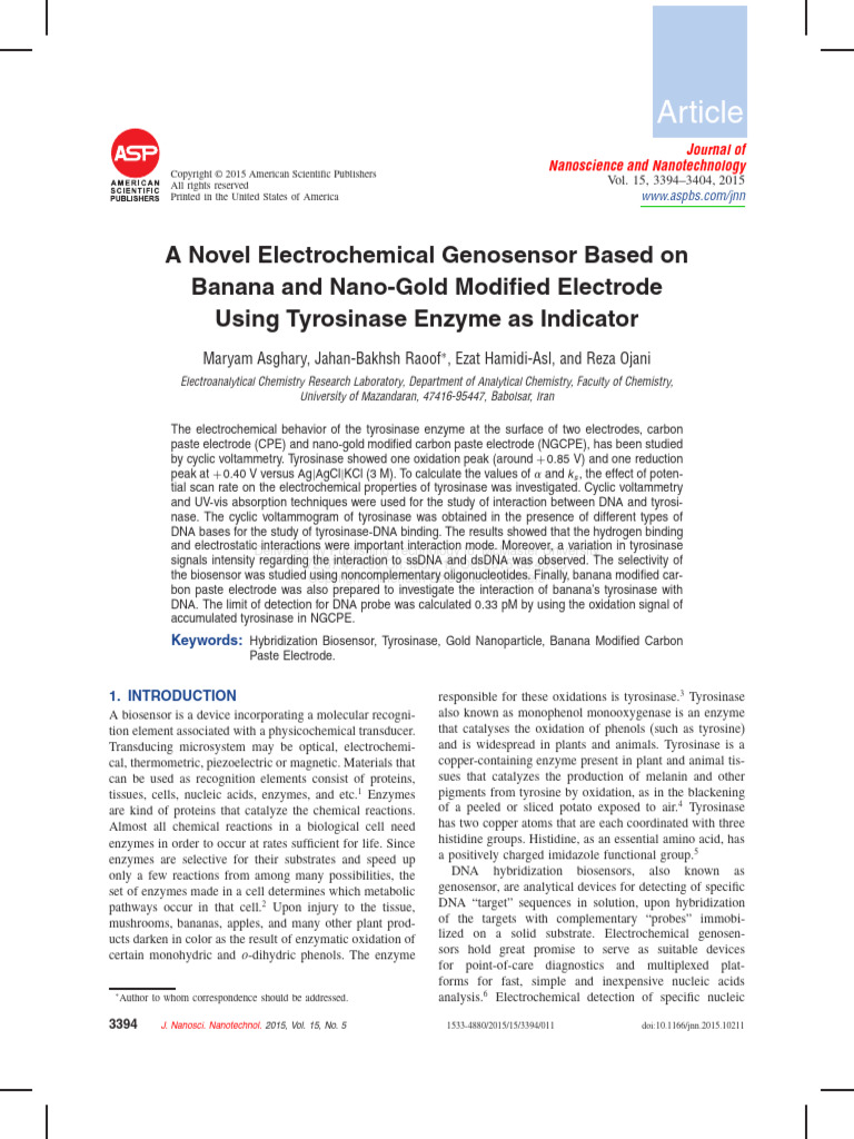 A Novel Electrochemical Genosensor Based On | PDF | Dna | Biosensor