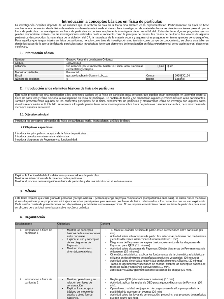 EPN_workshop_plan | PDF | Física | Electrodinámica Cuántica