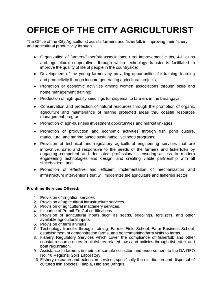 Sample Citizen's Charter | PDF | Agriculture | Agricultural Science