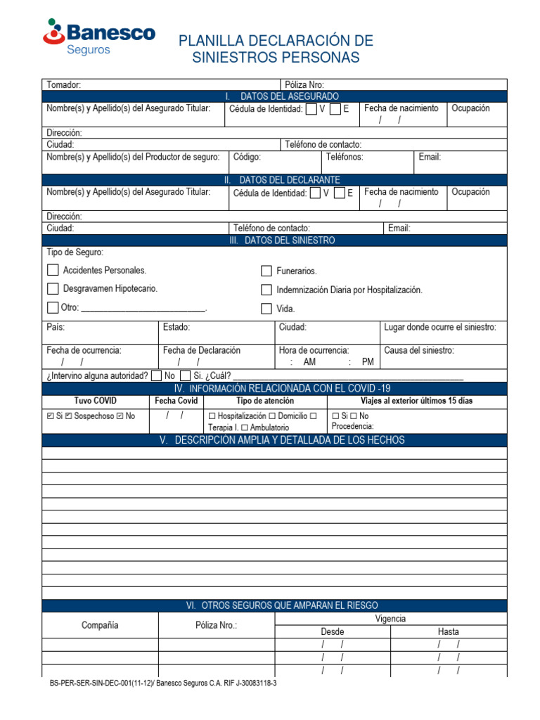 Planilla Siniestros Personas | PDF | Seguro | Documento de identidad