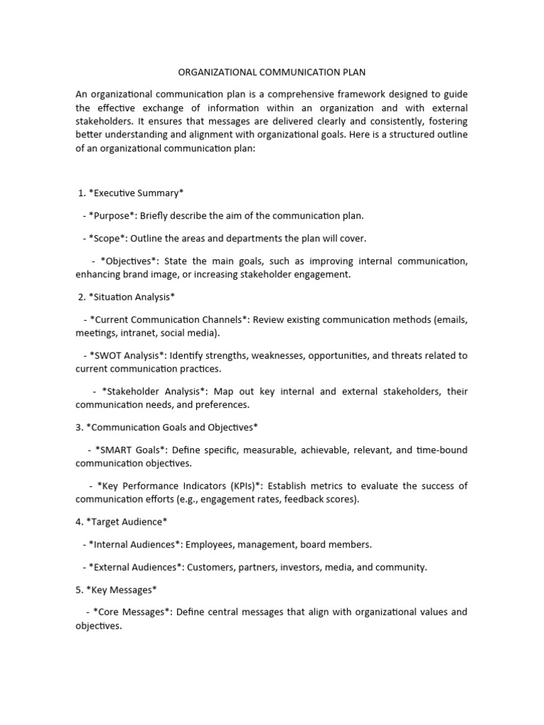 Organizational Communication Plan | PDF | Goal | Communication