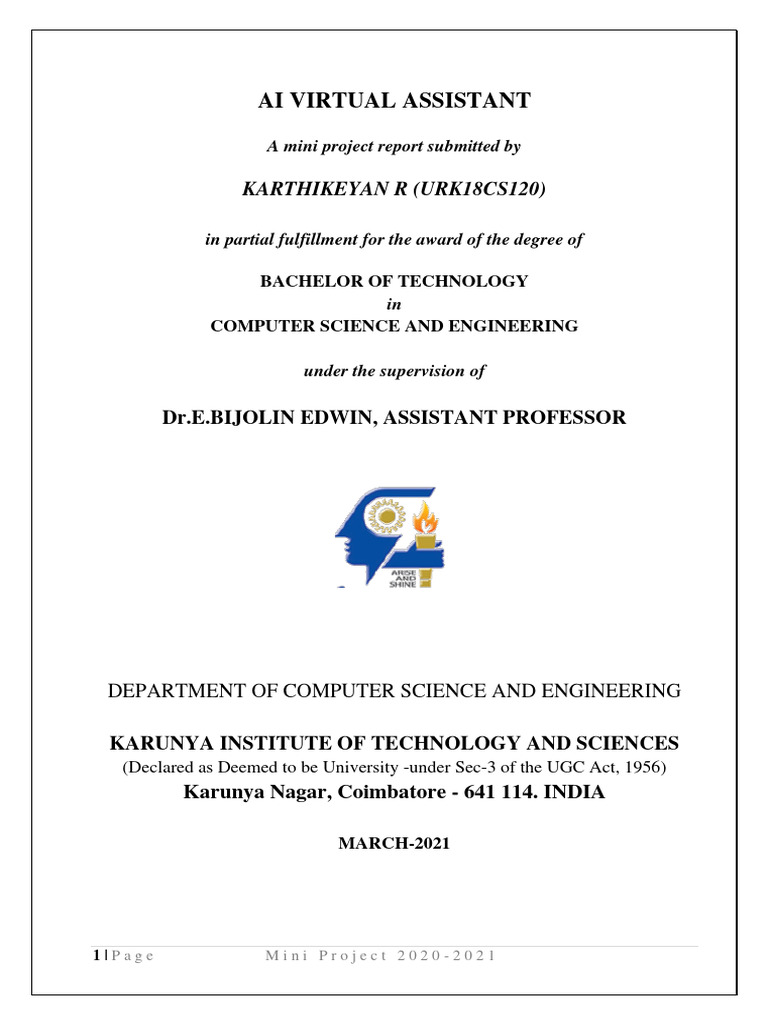 Ai Virtual Assistant: Karthikeyan R (Urk18Cs120) | PDF | Speech ...