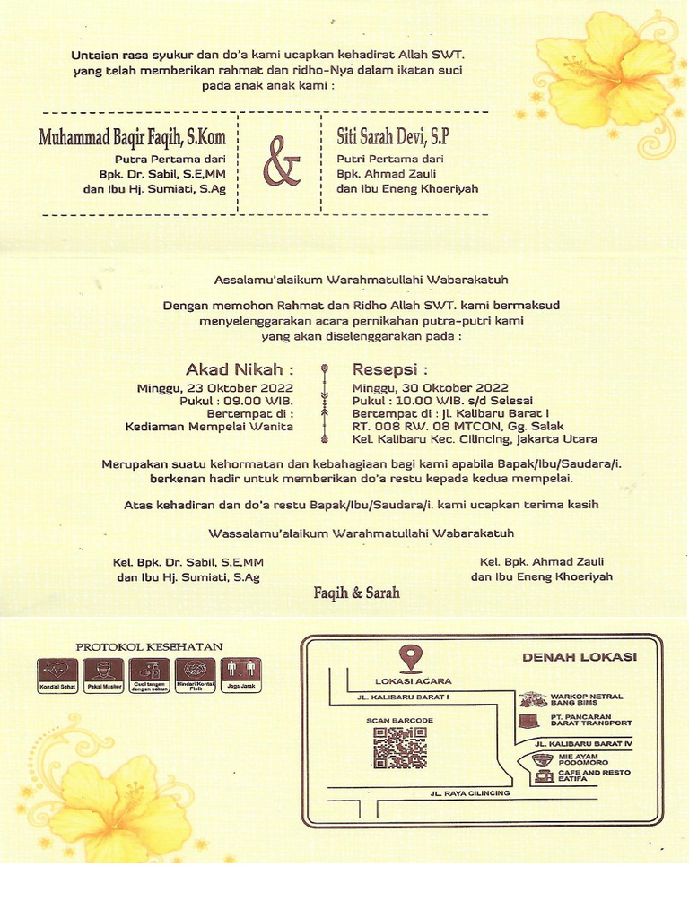 Undangan Resepsi Faqih Dan Sarah | PDF