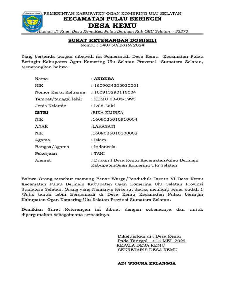 Surat Keterangan Domisili (New) | PDF