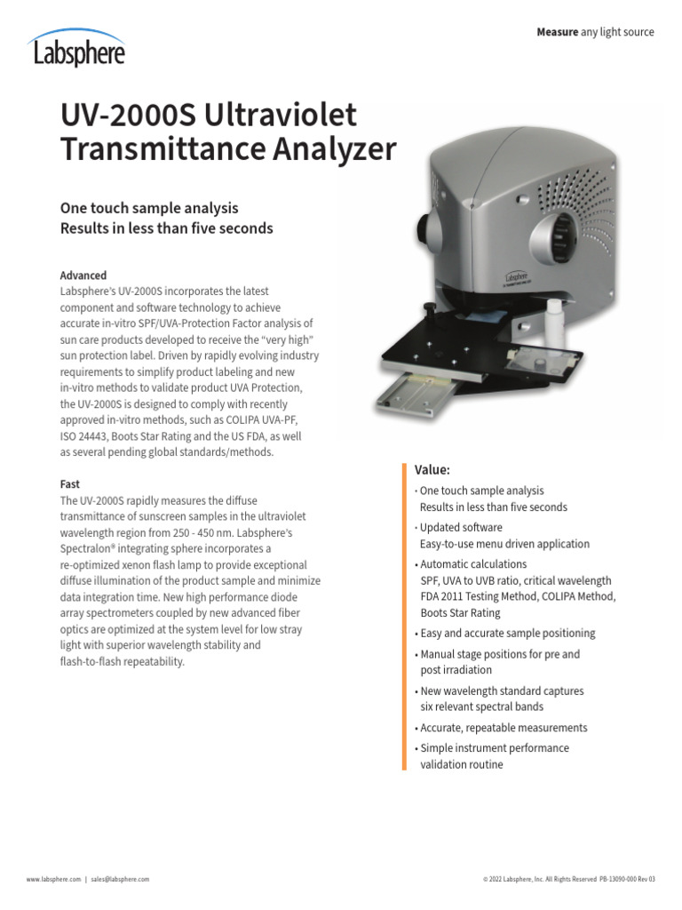UV-2000S Ultraviolet Transmittance Analyzer: One Touch Sample Analysis ...