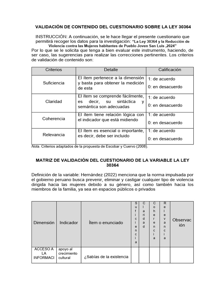 Formato - Validación de Cuestionario Variable 1 | PDF | Cuestionario
