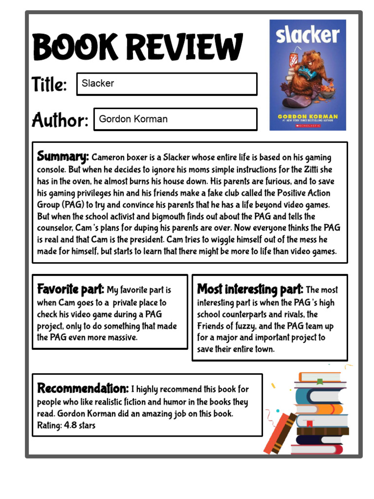 Review of "Slacker" by Gordon Korman | PDF | Games & Activities