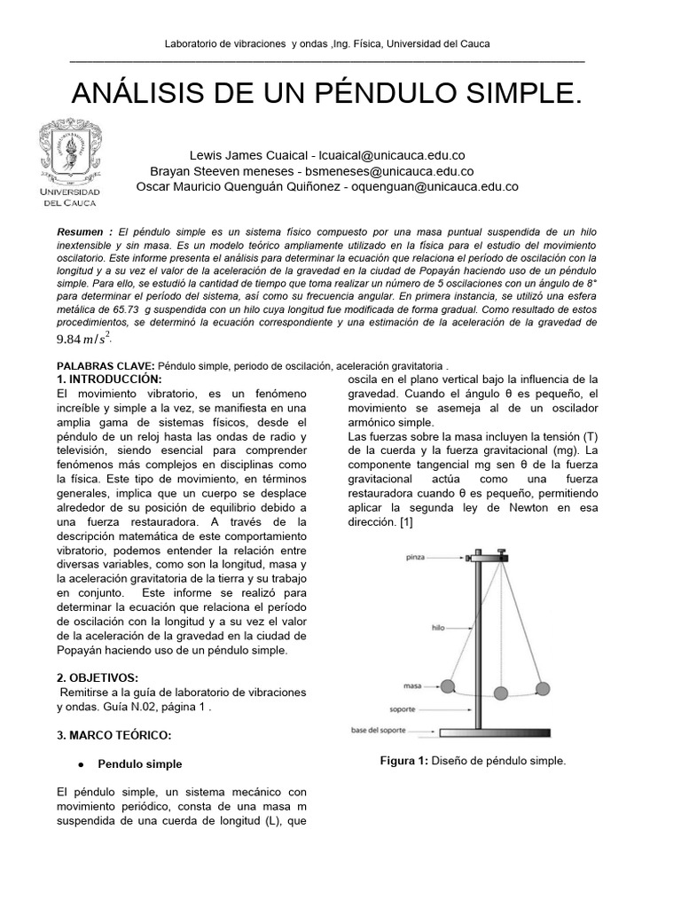 Informe Pendulo Simple - Lab Vibraciones y Ondas | PDF | Péndulo | Oscilación