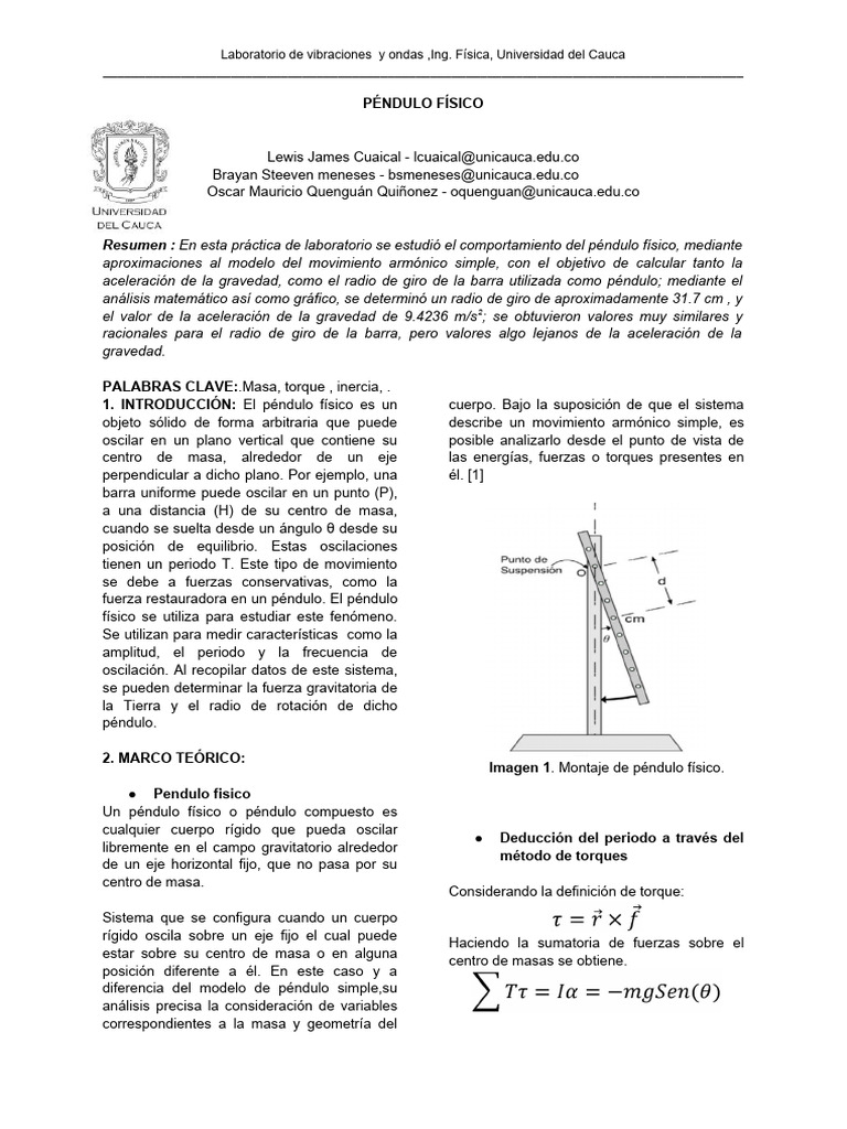 Péndulo Físico: Análisis y Resultados | PDF | Péndulo | Oscilación