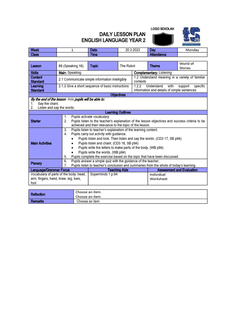 The Robot (Lesson 88 - 125) | PDF | Lesson Plan | Teachers