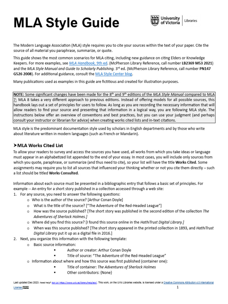 MLA Citation Guide for Students | PDF | Citation | Note (Typography)