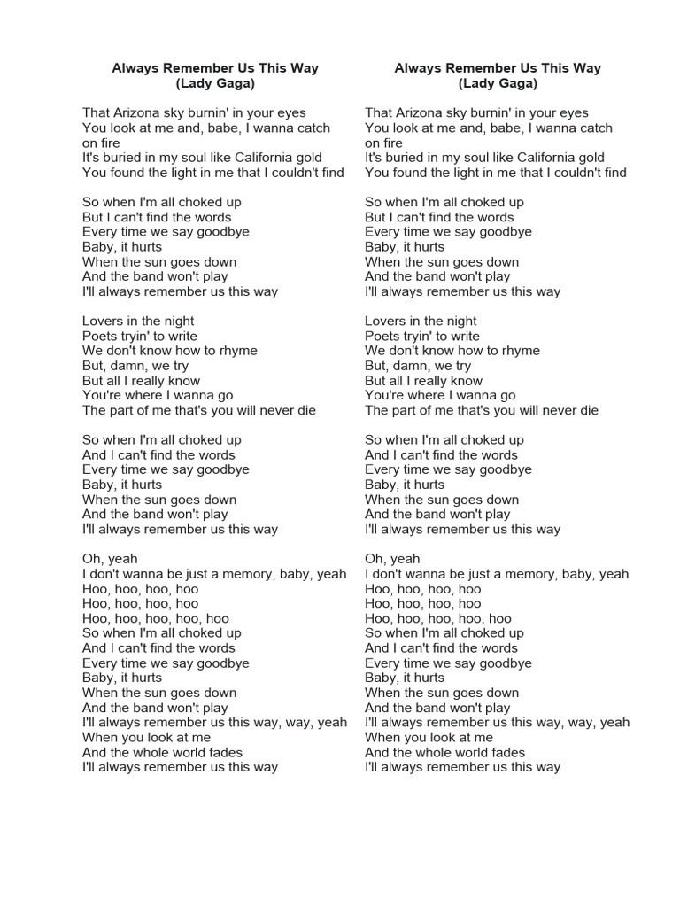 Always Remember Us This Way Lyrics | PDF | Art
