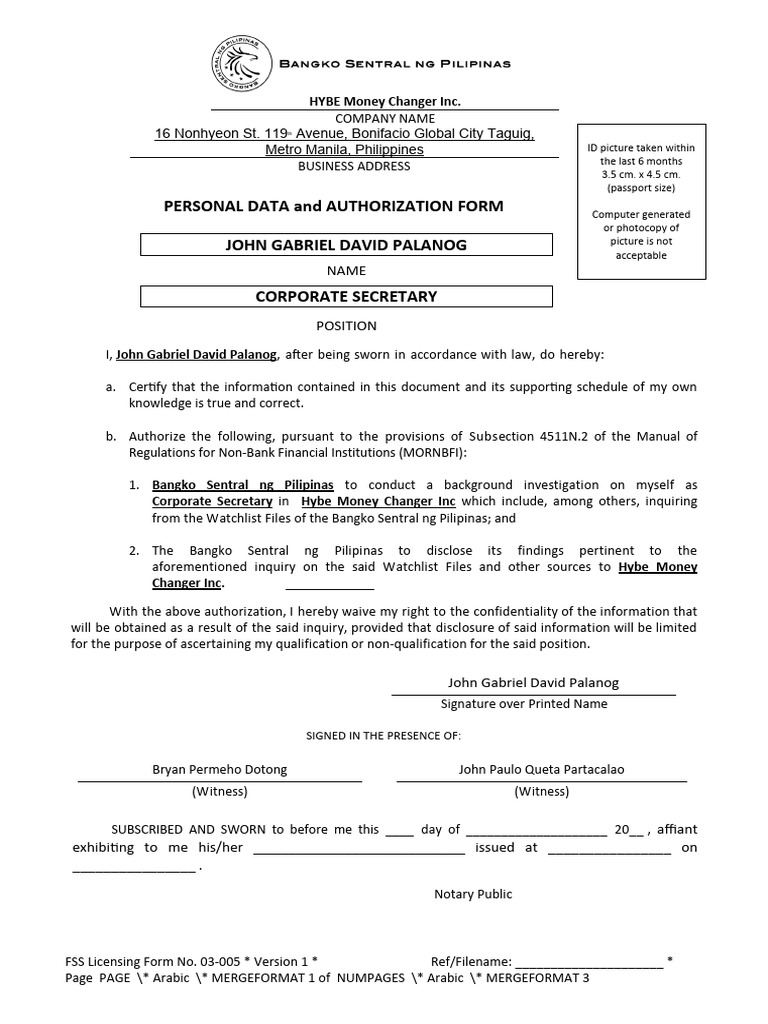FSS-Licensing-Form-No.-03-005 - Palanog | PDF | Justice | Crime & Violence