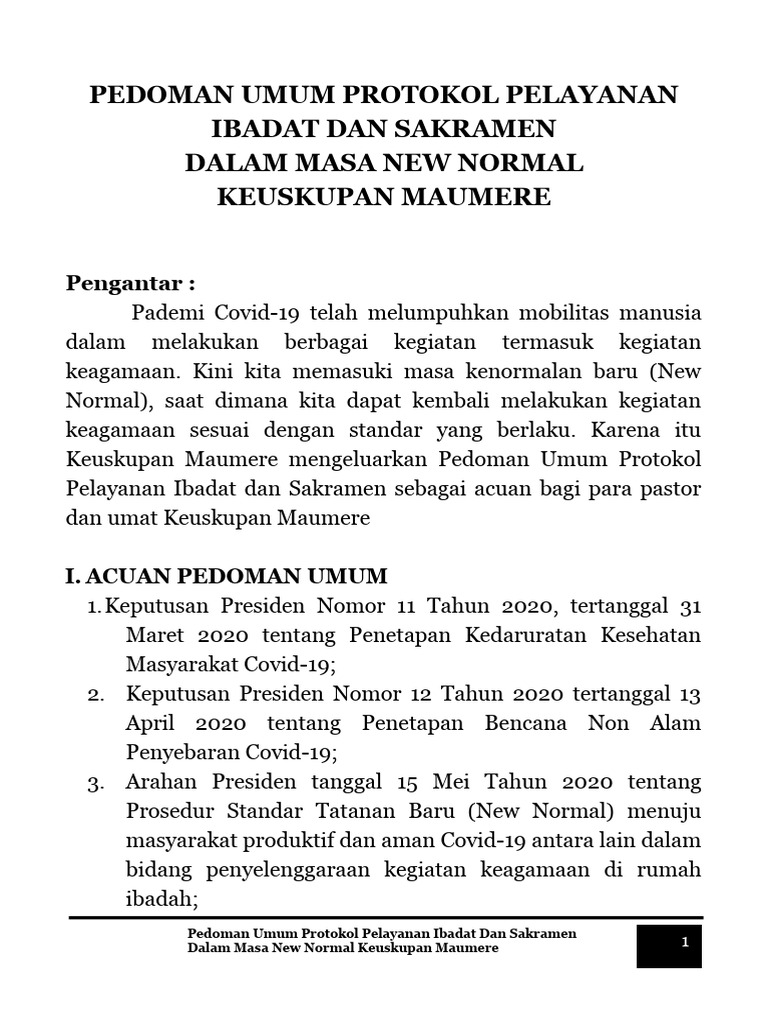 Pedoman Umum Protokol Pelayanan Ibadat Dan Sakramen Kum Fix Print | PDF