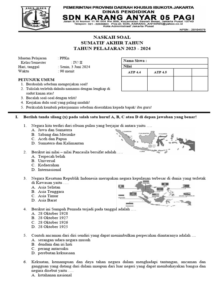 Soal Sat PPKN SMT 2 Kelas 4 | PDF