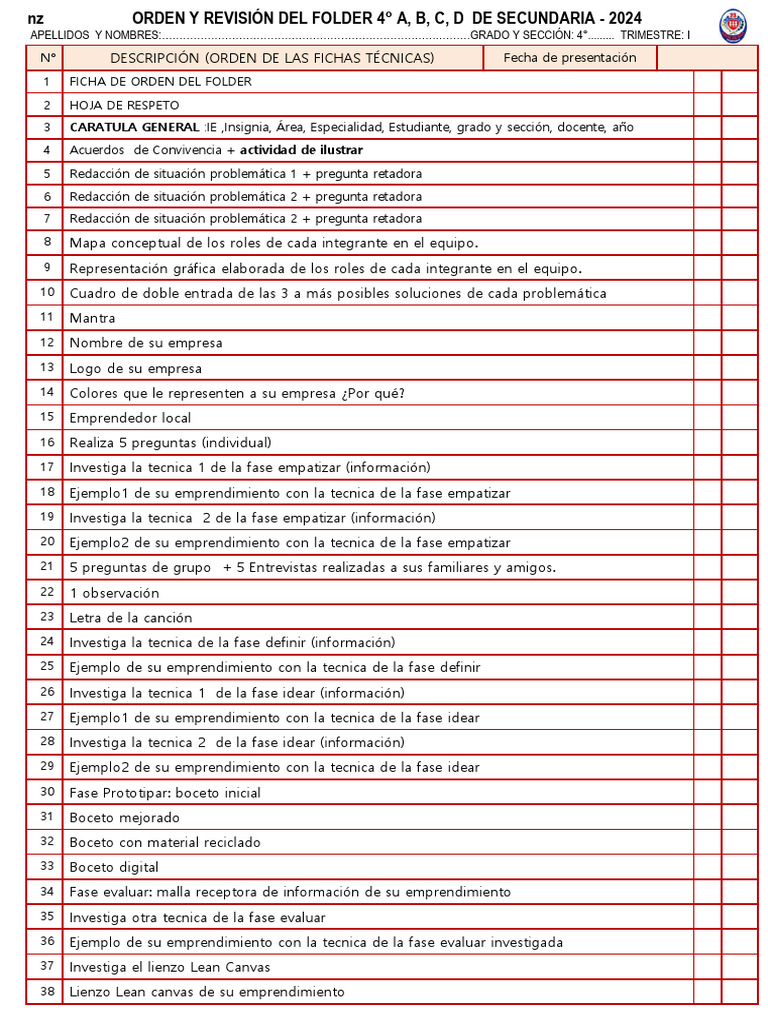 Orden y Revisión Del Folder 4° | PDF