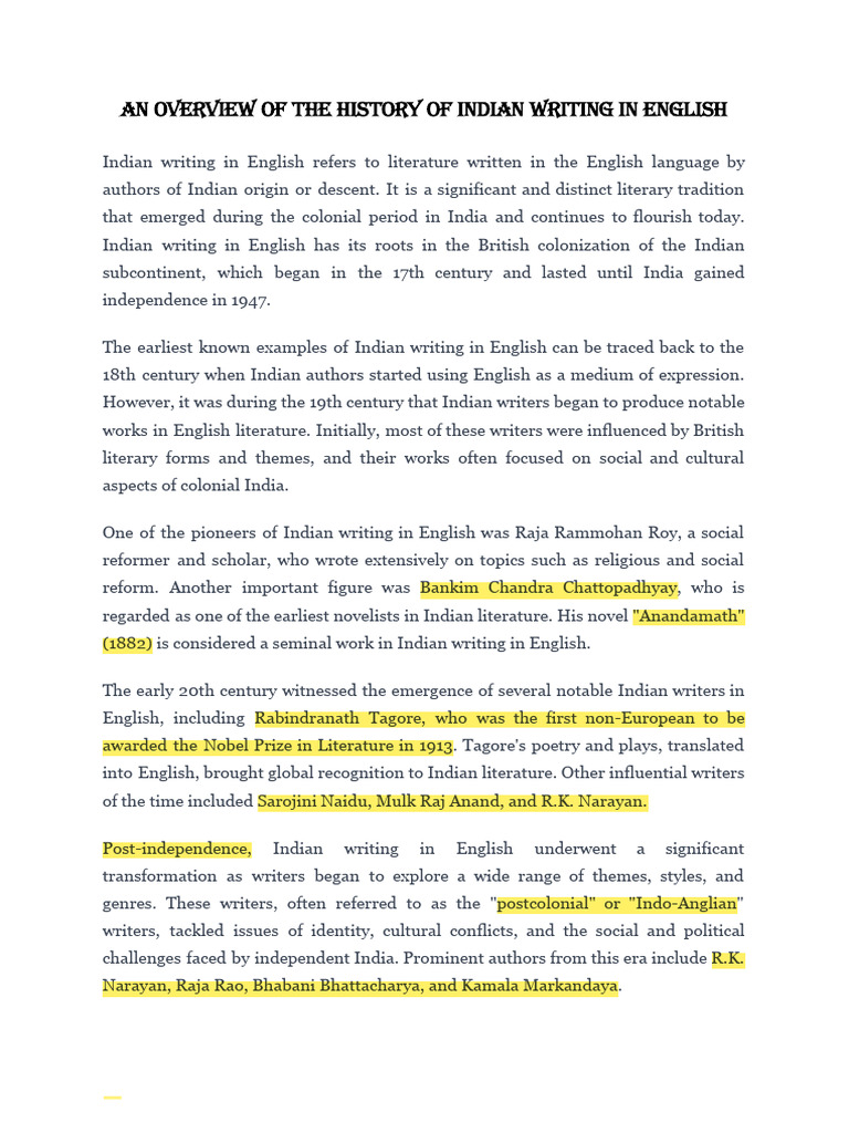 An Overview of The History of Indian Writing in English | PDF | History