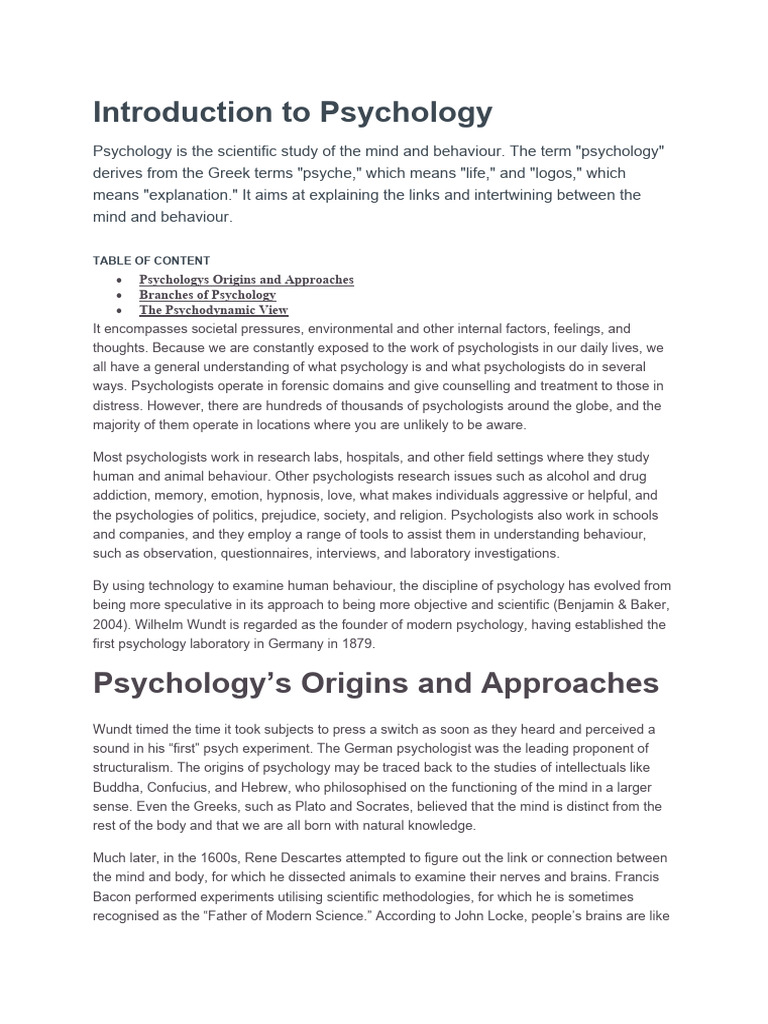 Introduction To Psychology | PDF | Psychology | Psychodynamics